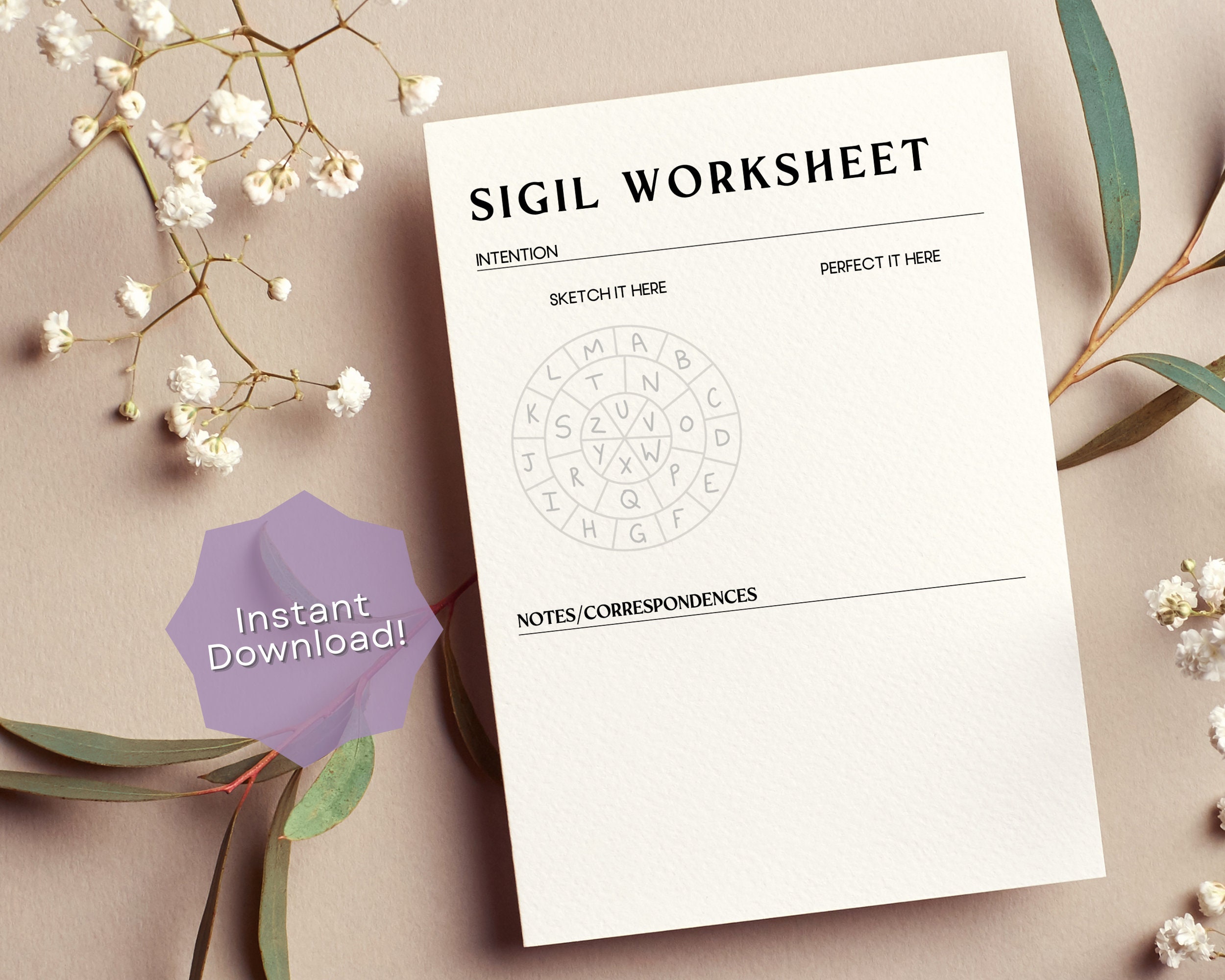 Sigil Making Printable Worksheet, Grimoire Pages Printable, Printable ...