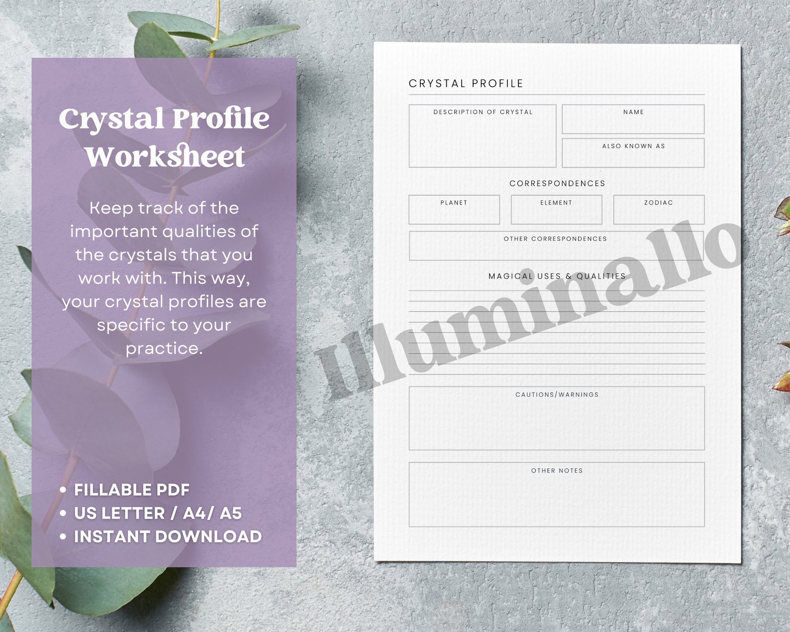 Printable Crystal Profile Worksheets, Printable Grimoire Pages ...