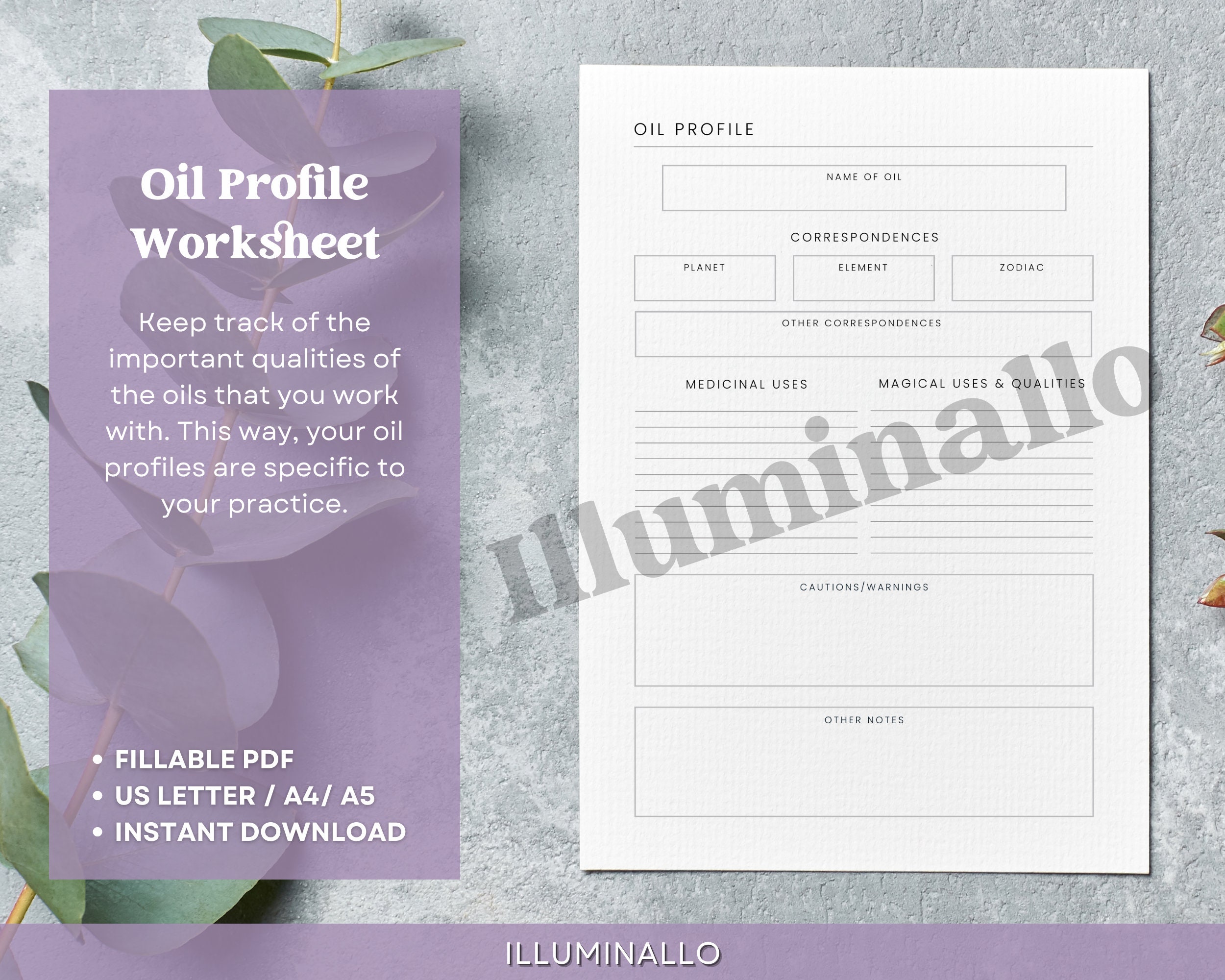 Printable Oil Profile Essential Oil Worksheet Printable - Etsy Canada