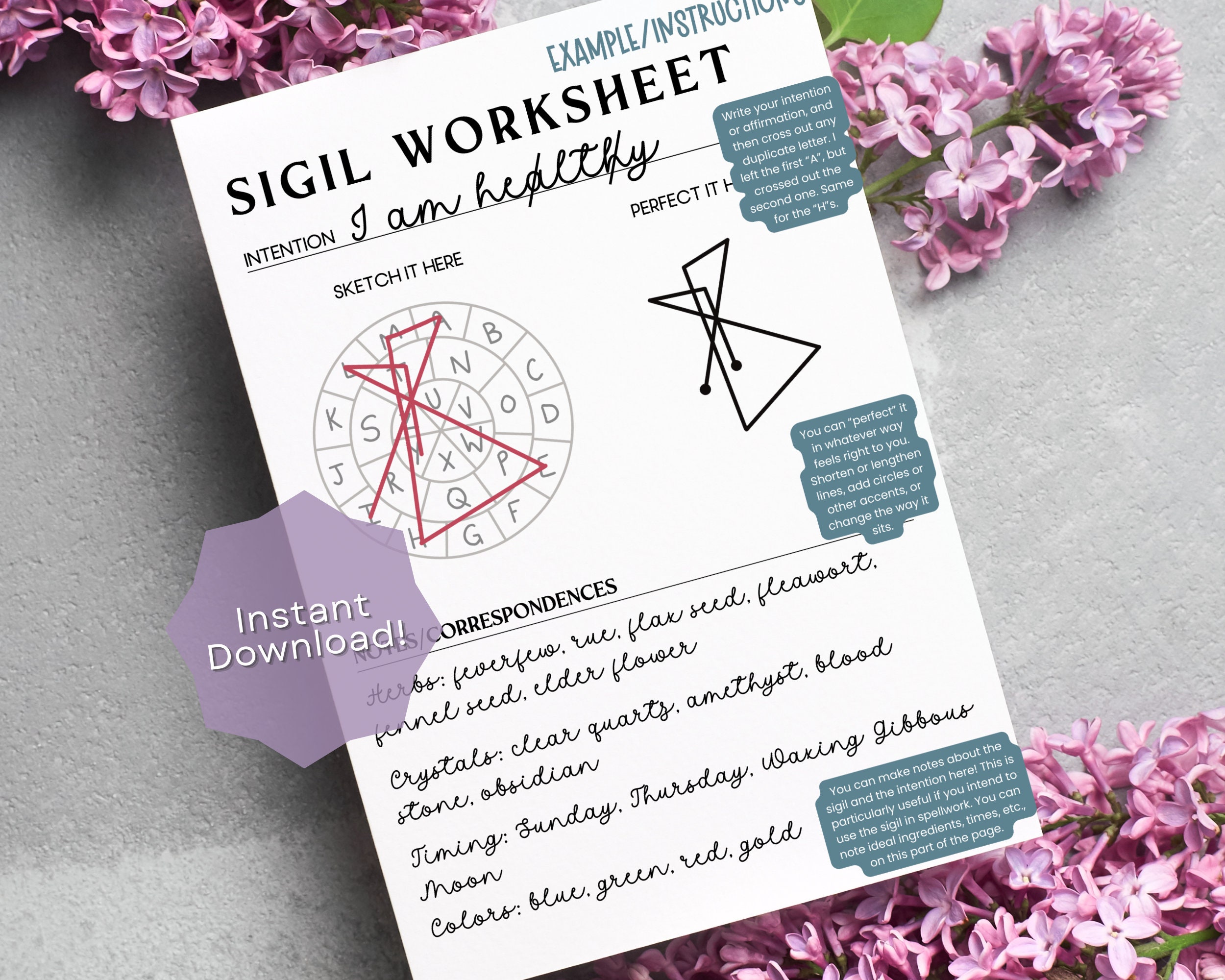 Sigil Making Printable Worksheet, Grimoire Pages Printable, Printable ...