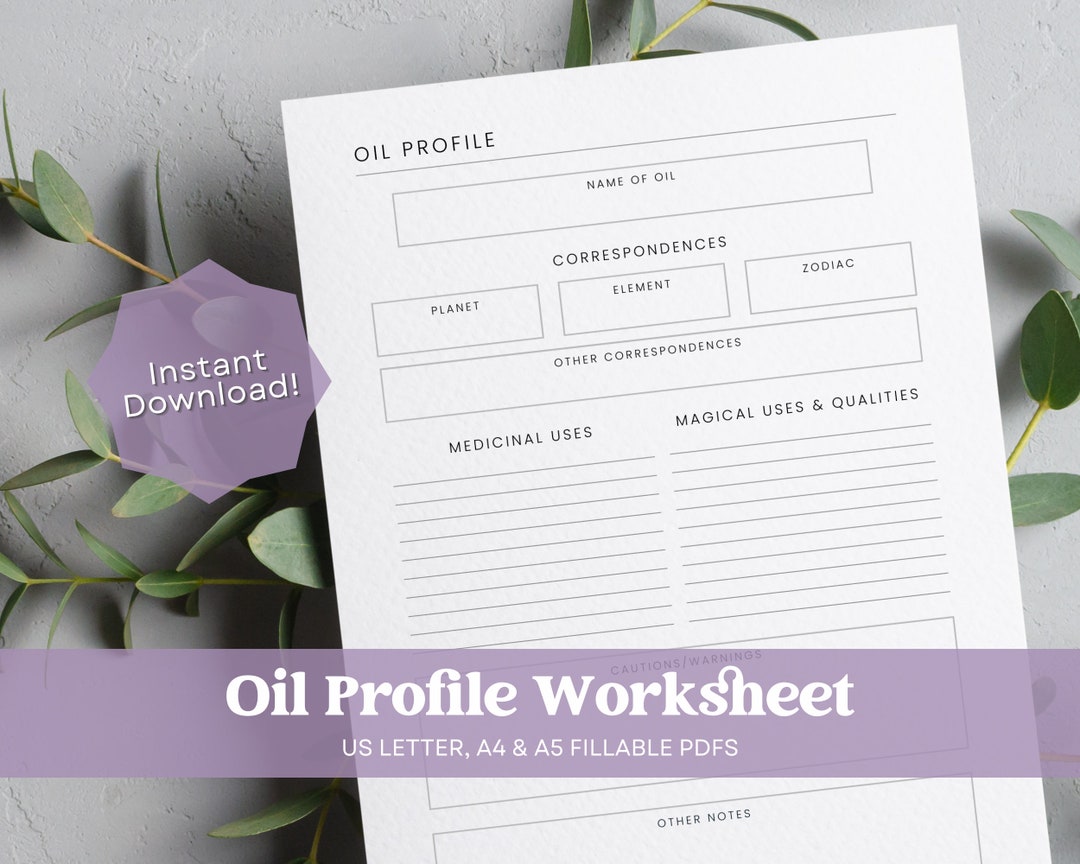 Printable Oil Profile, Essential Oil Worksheet, Printable Grimoire ...