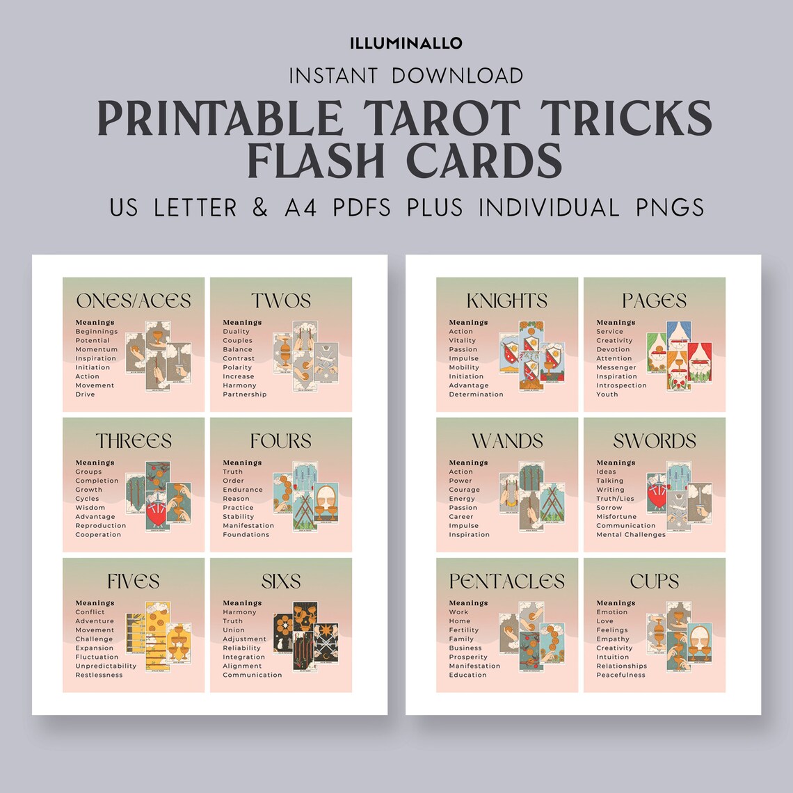 Tarot Flashcards Tarot Cheat Sheet Printable Learning Tarot - Etsy