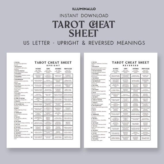 Tarot Cheat Sheet Printable Tarot Meanings Printable Tarot - Etsy New ...