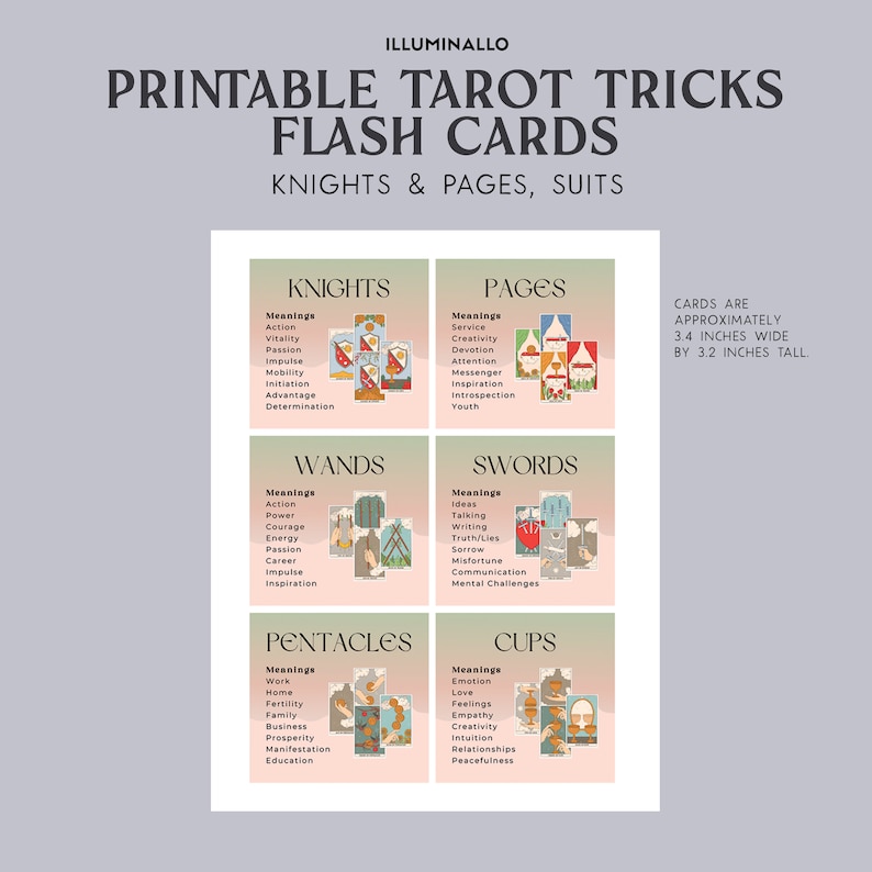 Tarot Flashcards Tarot Cheat Sheet Printable Learning Tarot - Etsy