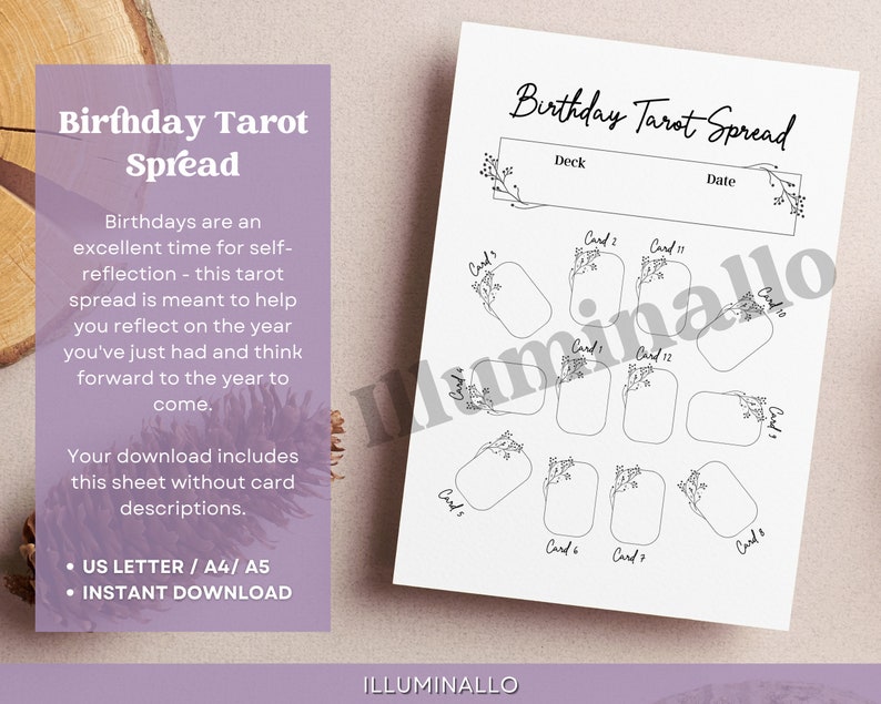 Printable Birthday Tarot Spread Worksheet, Tarot Spread PDF, Tarot ...