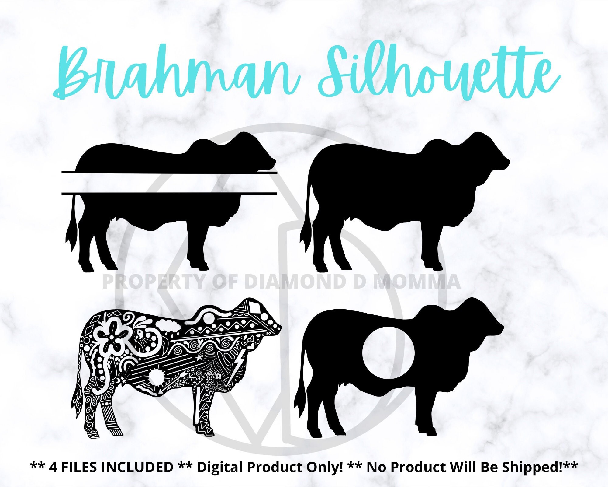 Brahman Cattle Silhouette Bundle Digital PNG Files - Etsy