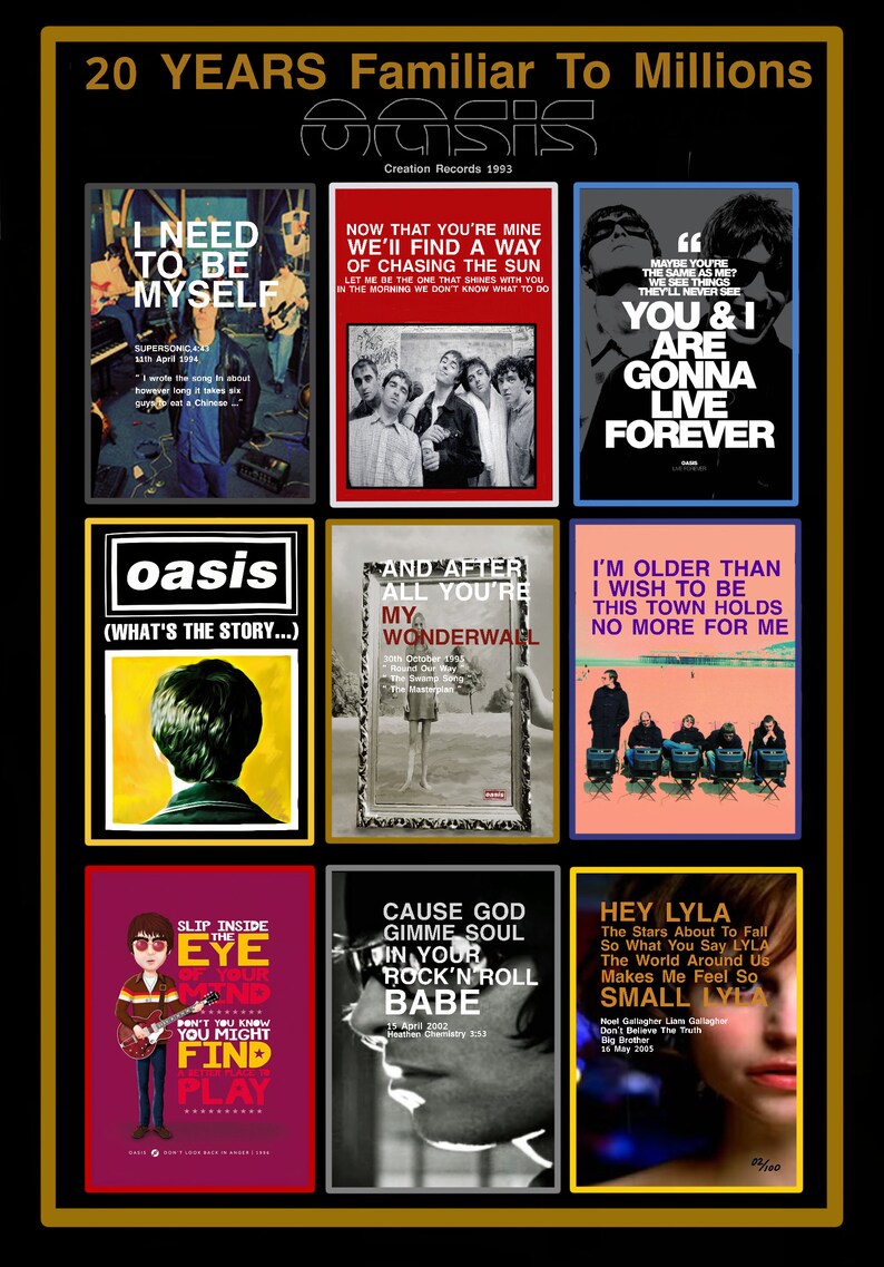 Oasis 20 Years Wall Art Print, Limited Edition Canvas Poster, Liam Noel Gallagher, Iconic Music ...