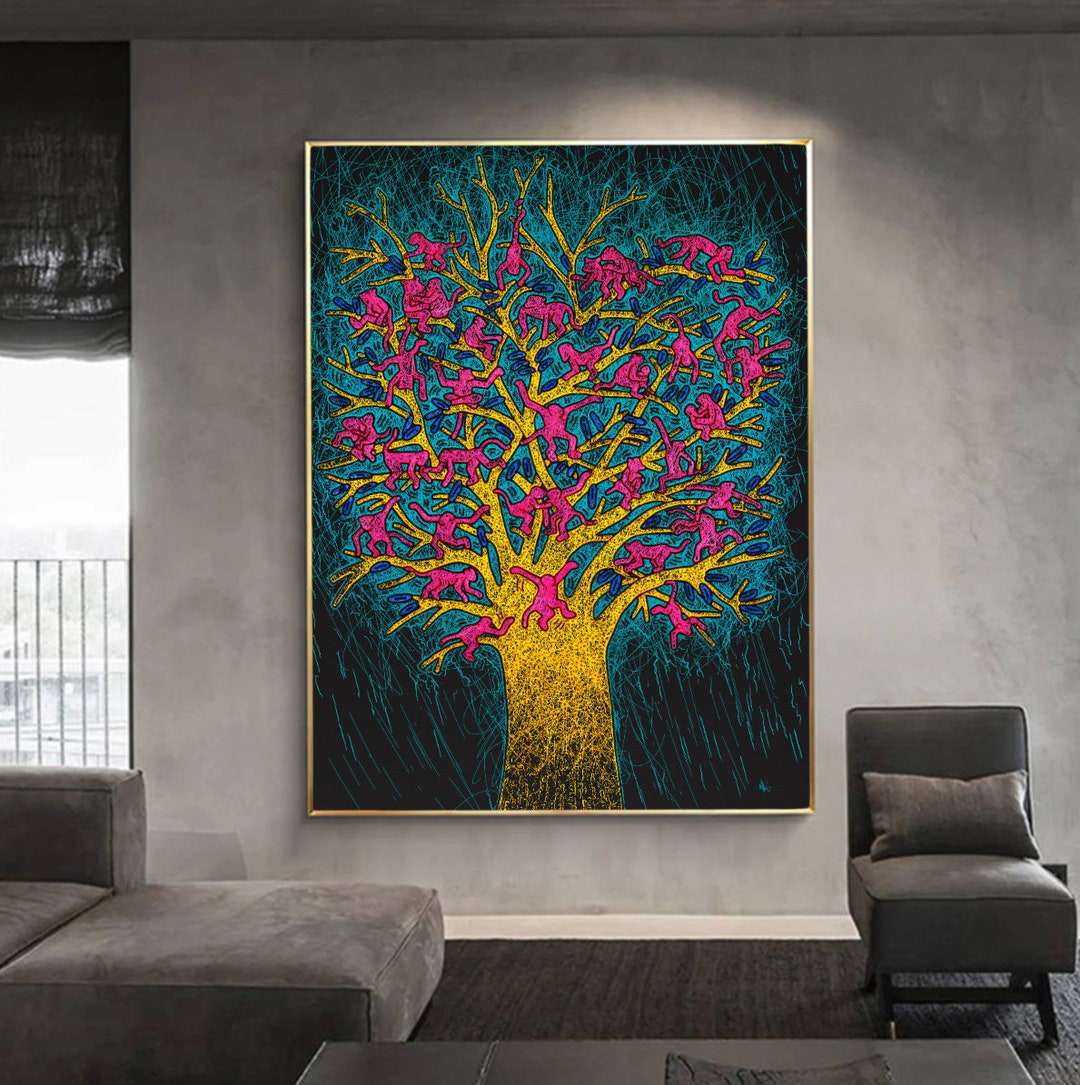 The Tree of Monkeys Rendition Wall Art, Keith Haring Poster, Graffiti ...