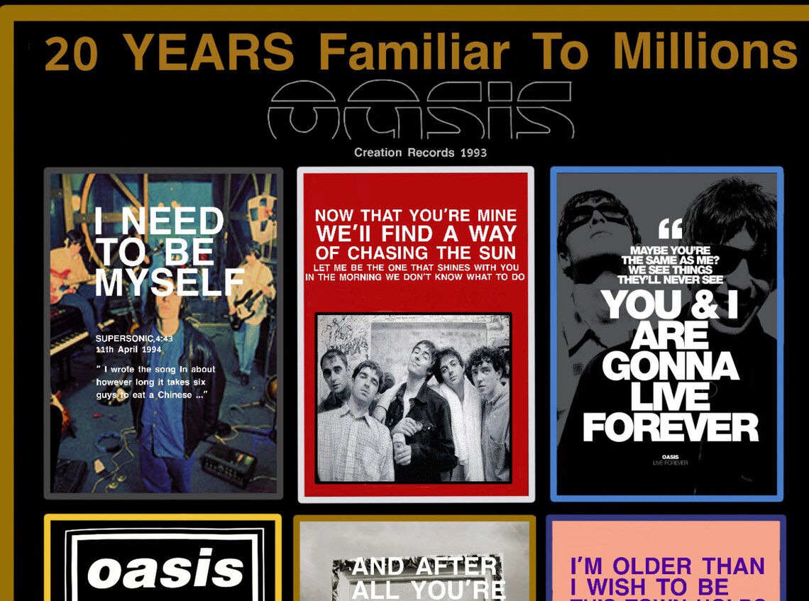 Oasis 20 Years Wall Art Print, Limited Edition Canvas Poster, Liam Noel Gallagher, Iconic Music ...