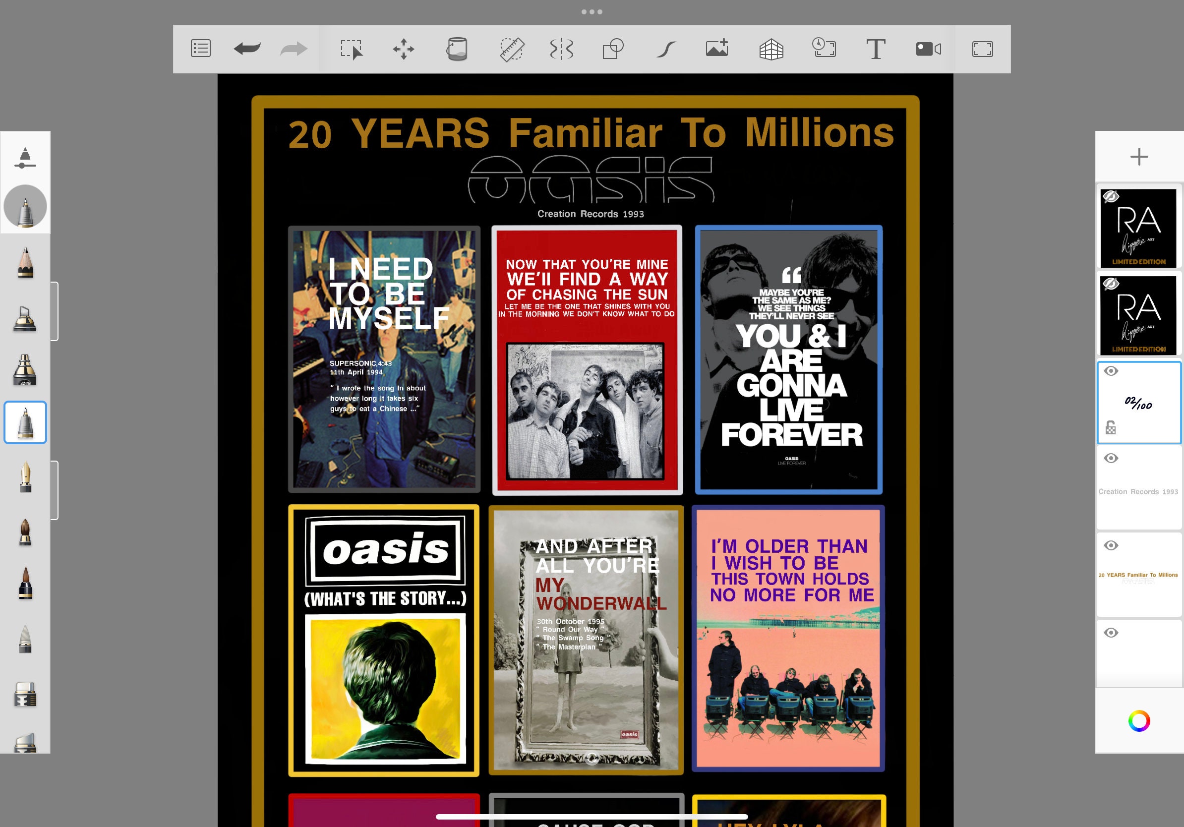 Oasis 20 Years Wall Art Print, Limited Edition Canvas Poster, Liam Noel Gallagher, Iconic Music ...