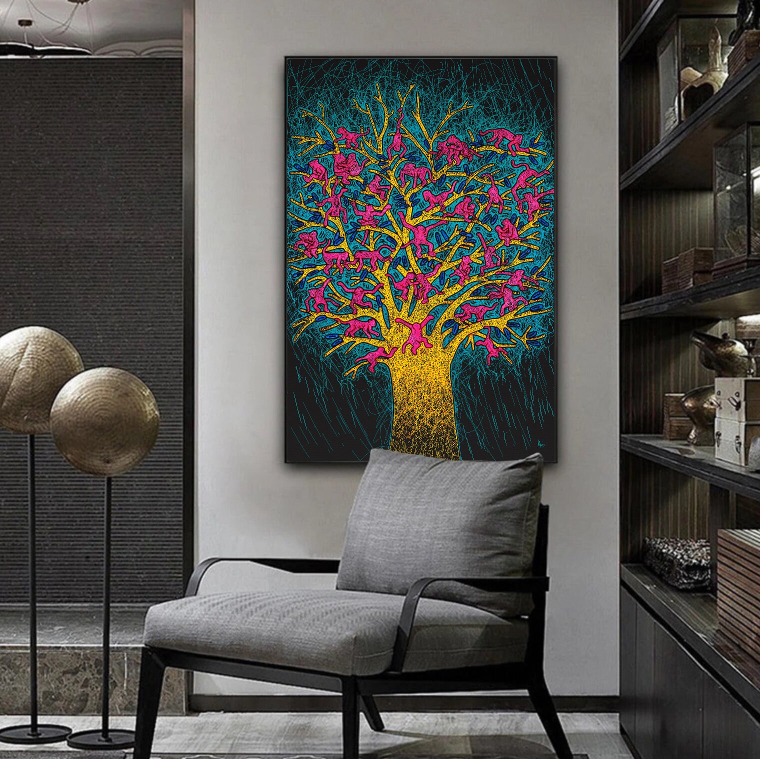 The Tree of Monkeys Rendition Wall Art, Keith Haring Poster, Graffiti ...