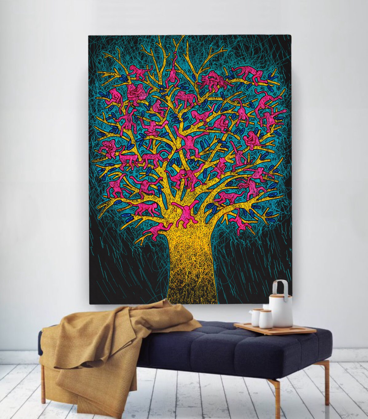 The Tree of Monkeys Rendition Wall Art, Keith Haring Poster, Graffiti ...