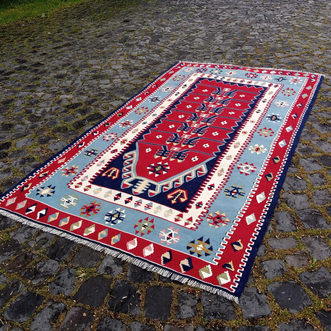 Blue Kilim Rug Vintage, 5.9x3.4 Ft Kilim Home Decor, Handmade Boho ...