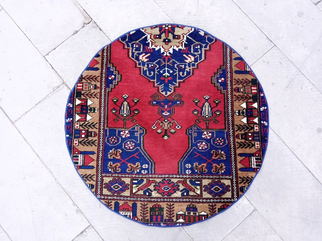 Vintage Round Rug, Kurdish Vintage Round Rug, Home Decor Round Rug ...