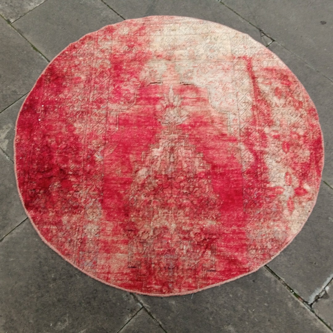 Vintage Round Rug, Kurdish Vintage Round Rug, Home Decor Round Rug ...
