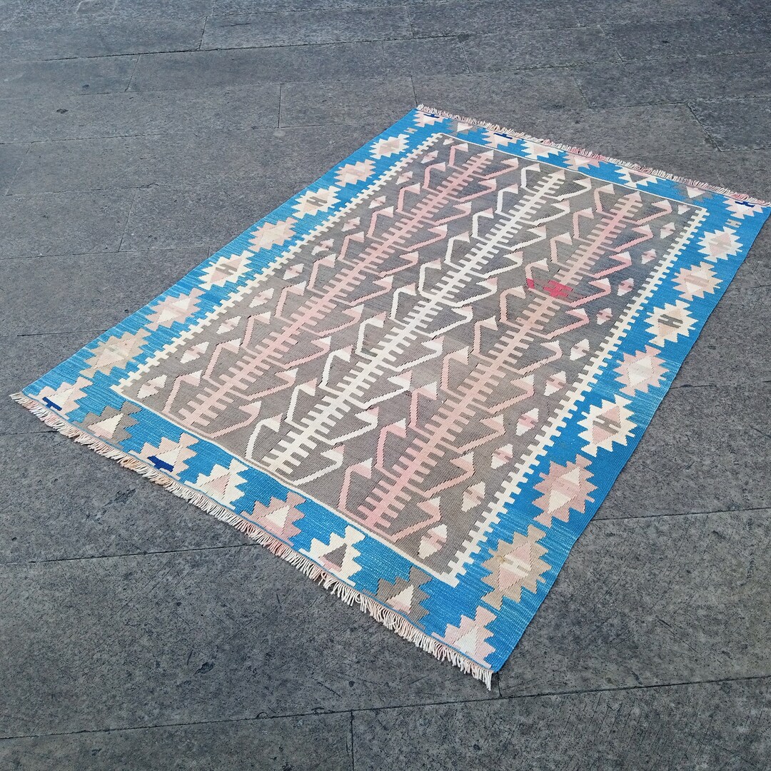 Blue Kilim Rug Vintage, 5x3.6 Ft Kilim Home Decor, Handmade Boho Kilim ...