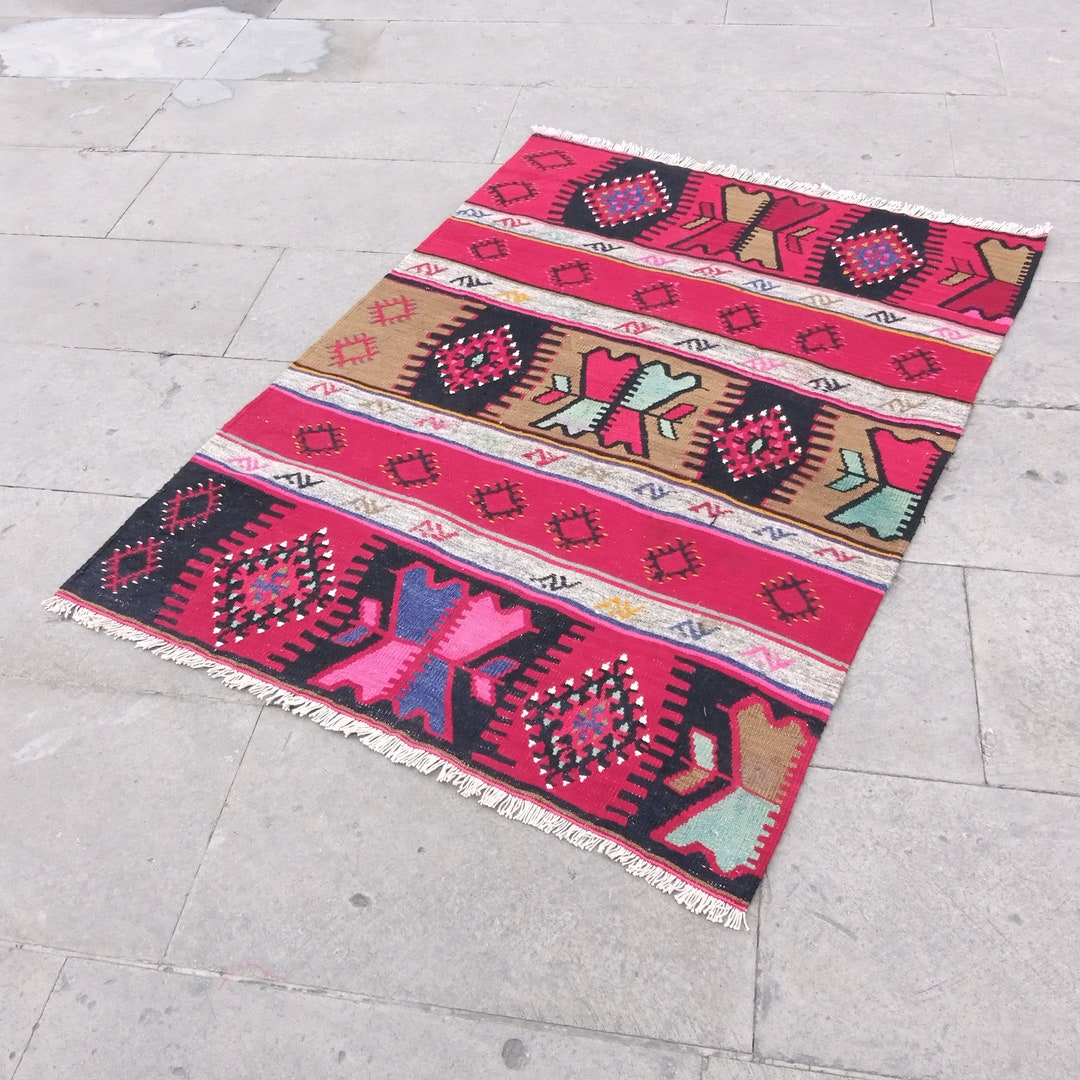 Colorful Kilim Rug, 4.2x3 Ft Kilim Salon Decor, Kids Room Decor ...