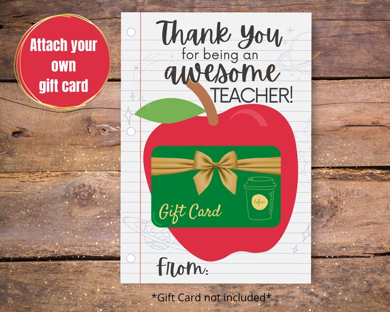 Printable Gift Card Holder for Teachers, Teacher Thank You Gift Card - Etsy