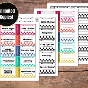 Reward Coupons, Kids Reward Punch Cards, Printable Rewards - Etsy