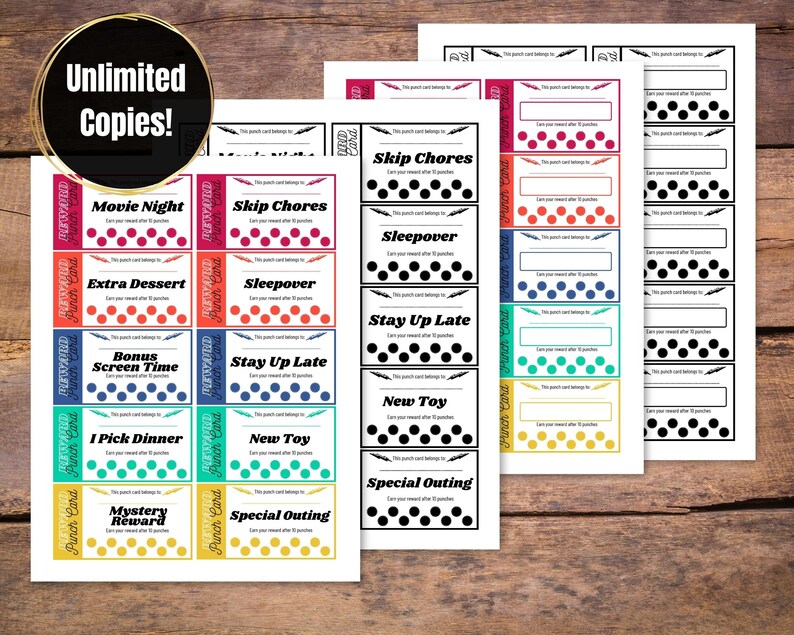 Reward Coupons, Kids Reward Punch Cards, Printable Rewards - Etsy