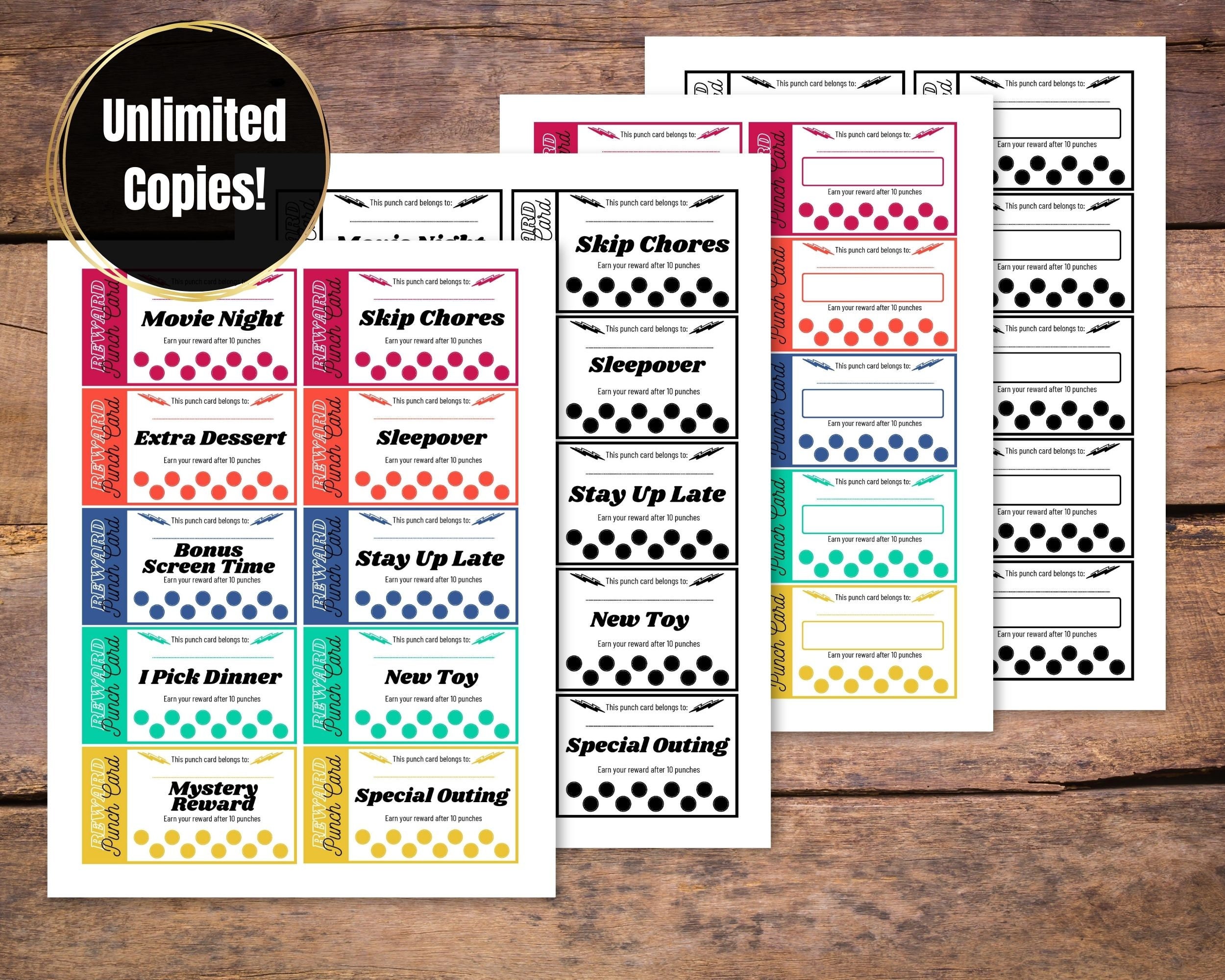 Reward Coupons, Kids Reward Punch Cards, Printable Rewards - Etsy