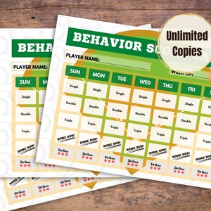 Weekly Behavior Reward Chart, Baseball Themed Behavior Tracker - Etsy