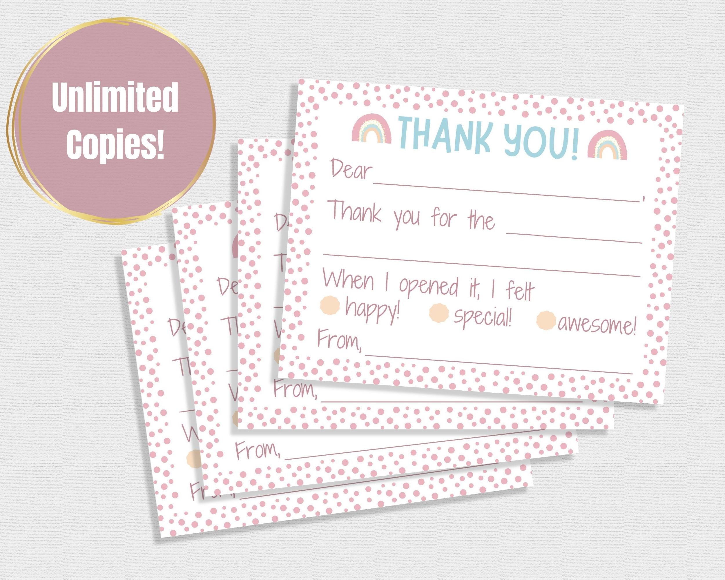 Printable Kids Fill in the Blank Thank You Card, Rainbow Thank You Card ...