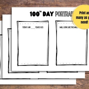 Printable 100th Day of School Self Portrait Coloring Page, 100th Day of ...