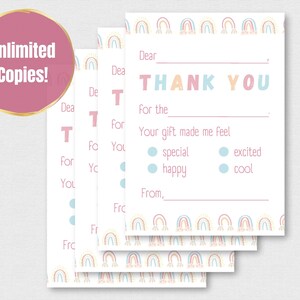 Printable Kids Fill in the Blank Thank You Card, Kids Rainbow Thank You ...
