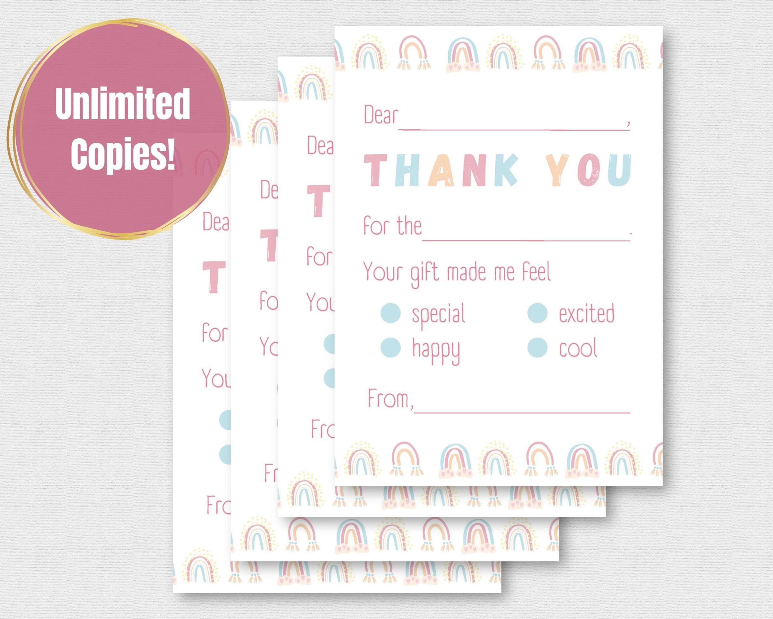 Printable Kids Fill in the Blank Thank You Card, Kids Rainbow Thank You ...