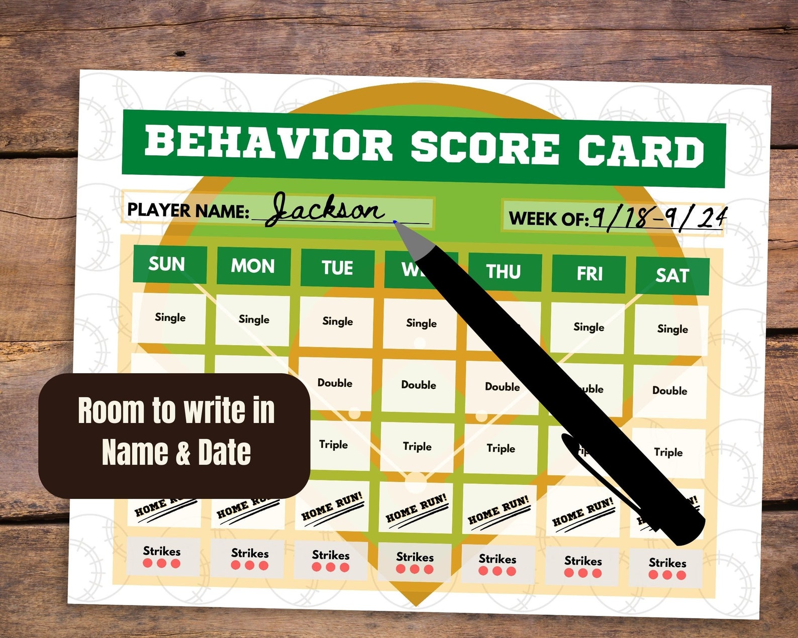 Weekly Behavior Reward Chart, Baseball Themed Behavior Tracker - Etsy