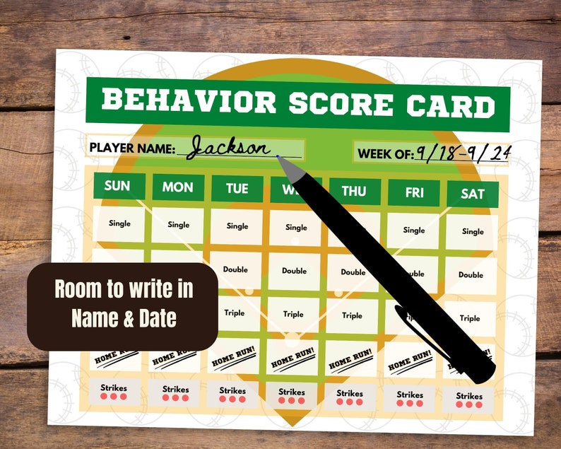 Weekly Behavior Reward Chart, Baseball Themed Behavior Tracker - Etsy