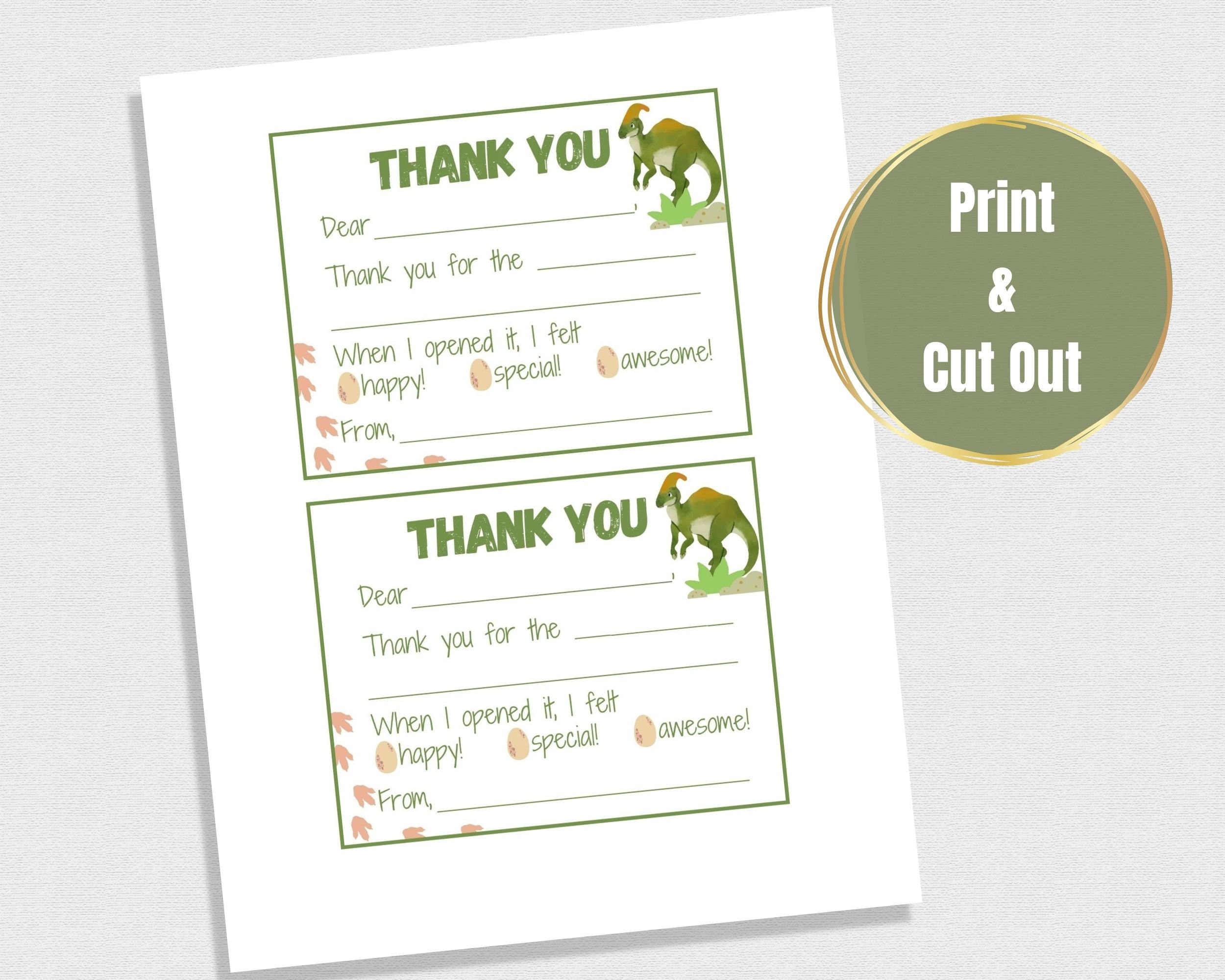 Printable Kids Fill in the Blank Thank You, Kids Dinosaur Thank You ...