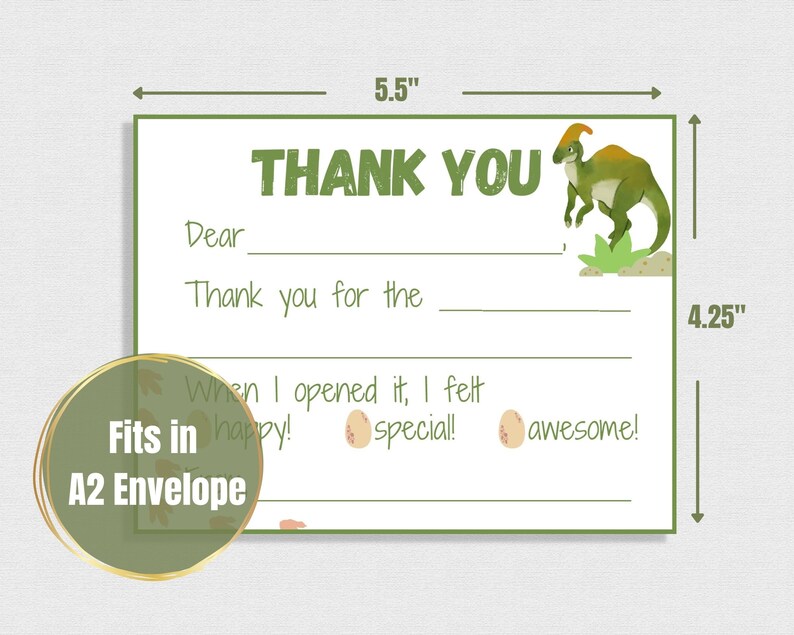 Printable Kids Fill in the Blank Thank You, Kids Dinosaur Thank You ...