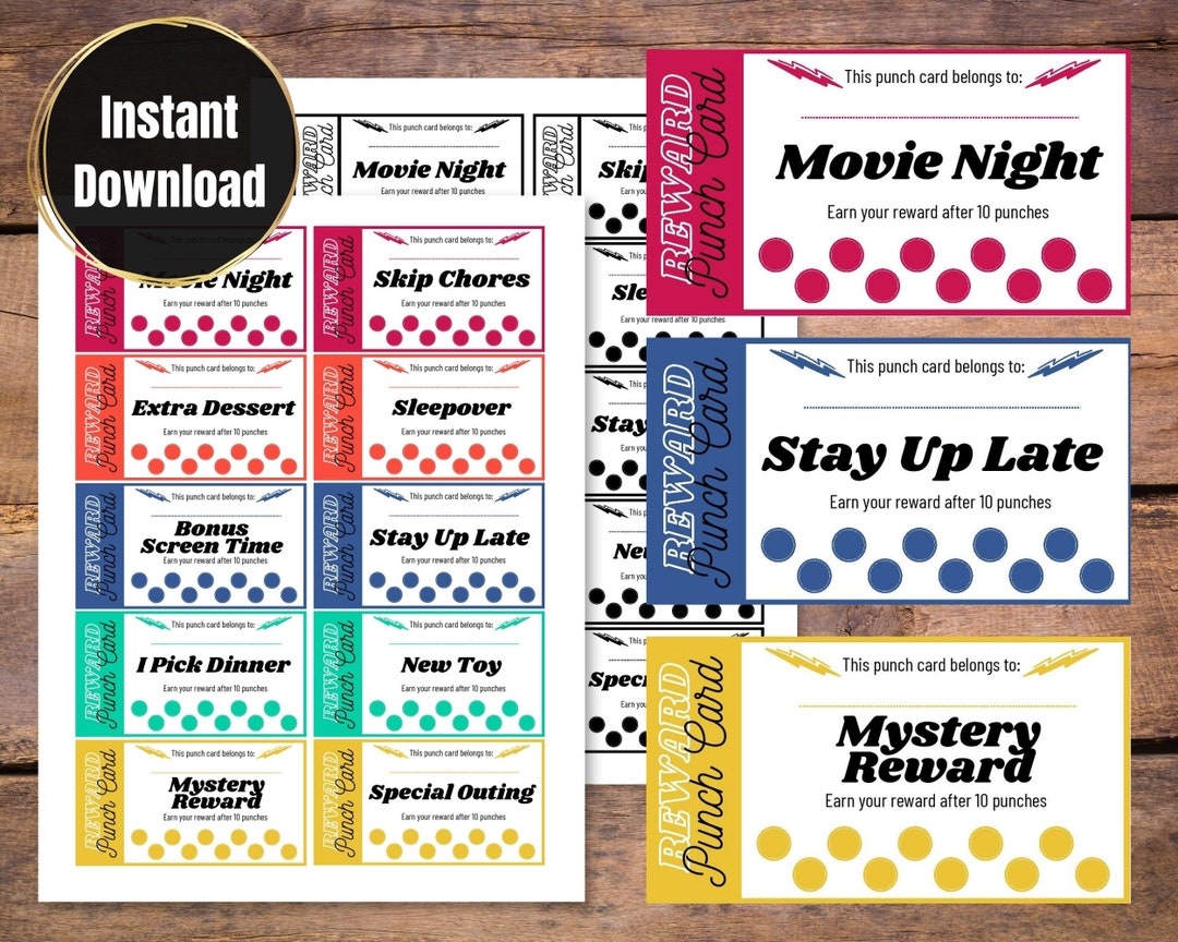 Reward Coupons, Kids Reward Punch Cards, Printable Rewards - Etsy