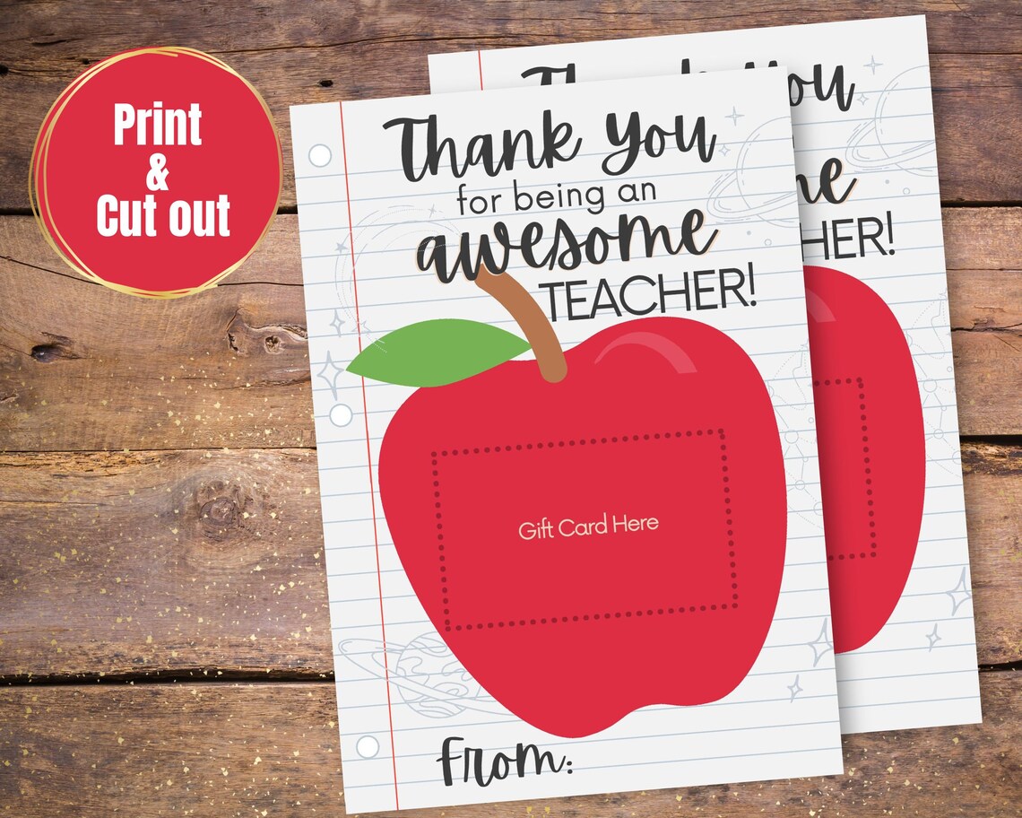 Printable Gift Card Holder for Teachers, Teacher Thank You Gift Card - Etsy