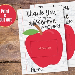 Printable Gift Card Holder for Teachers, Teacher Thank You Gift Card - Etsy