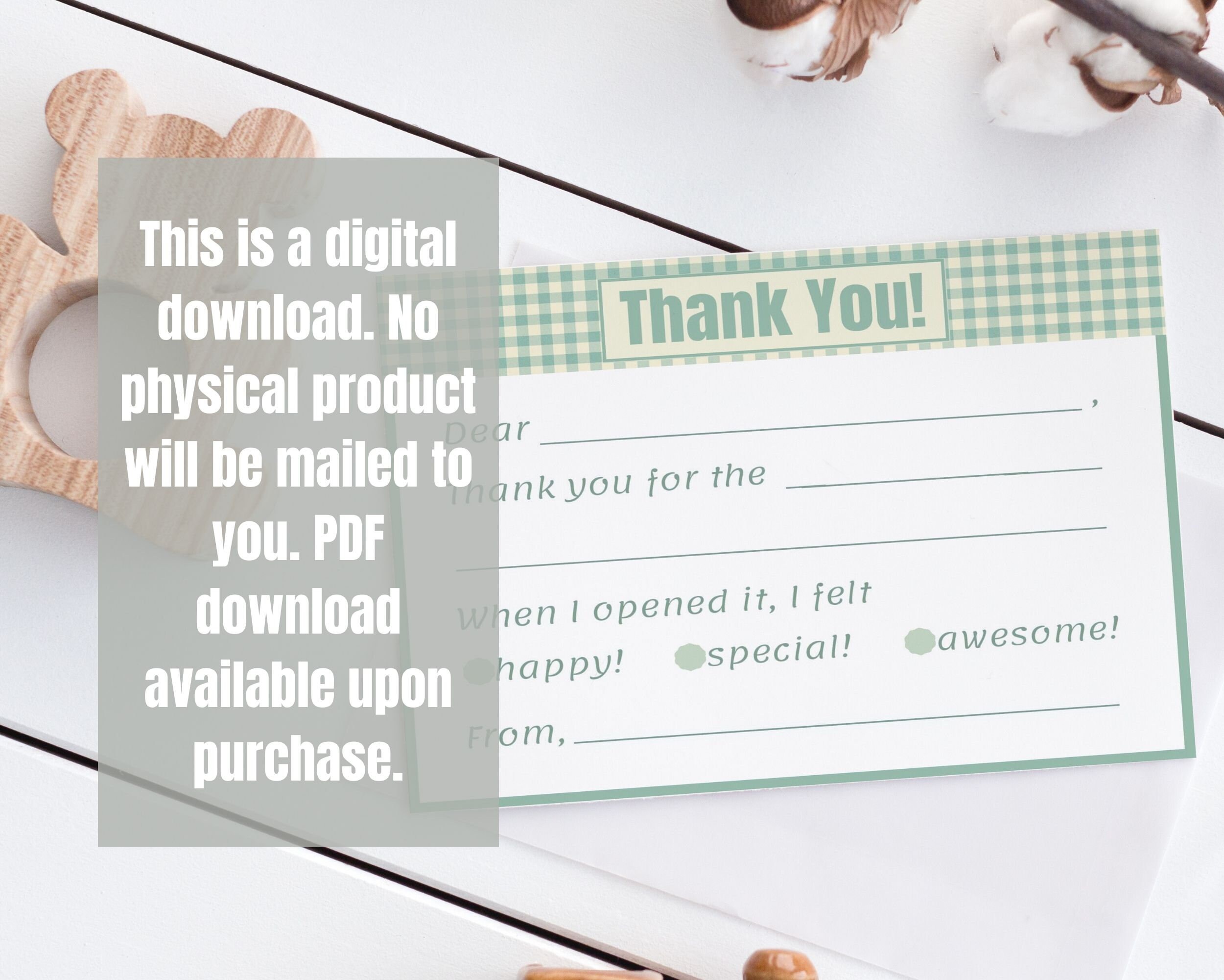 Kids Fill in the Blank Thank You Cards, 4 Color Gingham Kids Thank You ...