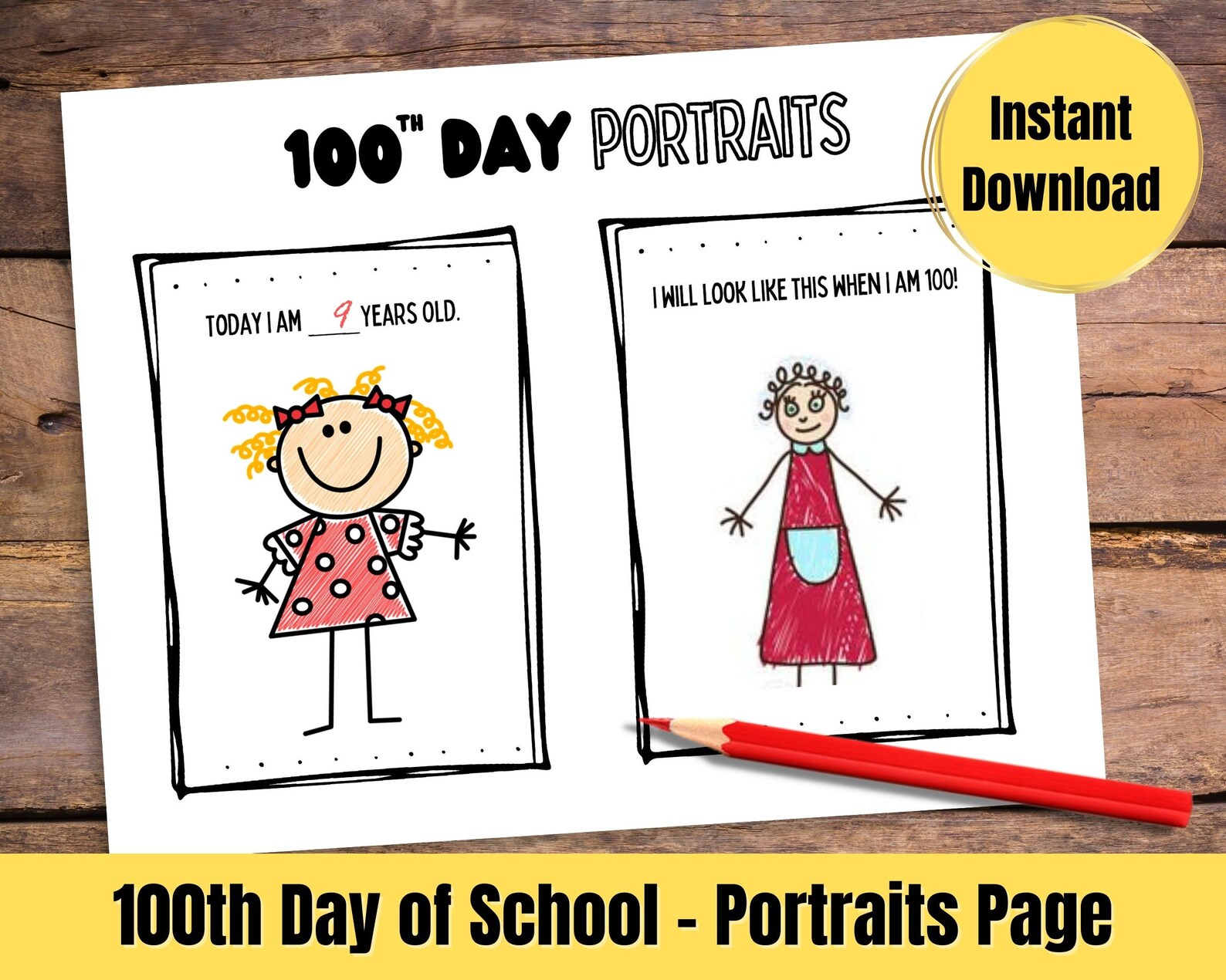Printable 100th Day of School Self Portrait Coloring Page, 100th Day of ...