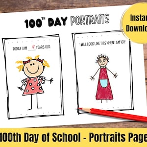 Printable 100th Day of School Self Portrait Coloring Page, 100th Day of ...
