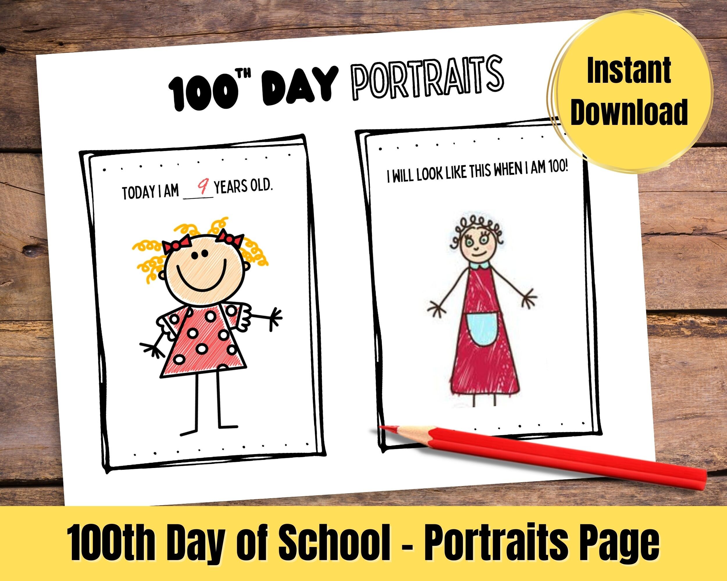 Printable 100th Day of School Self Portrait Coloring Page, 100th Day of ...