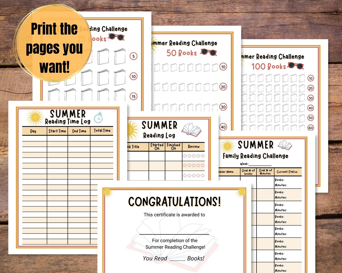 Summer Reading Challenge, Printable Reading Challenge Tracker Bundle - Etsy