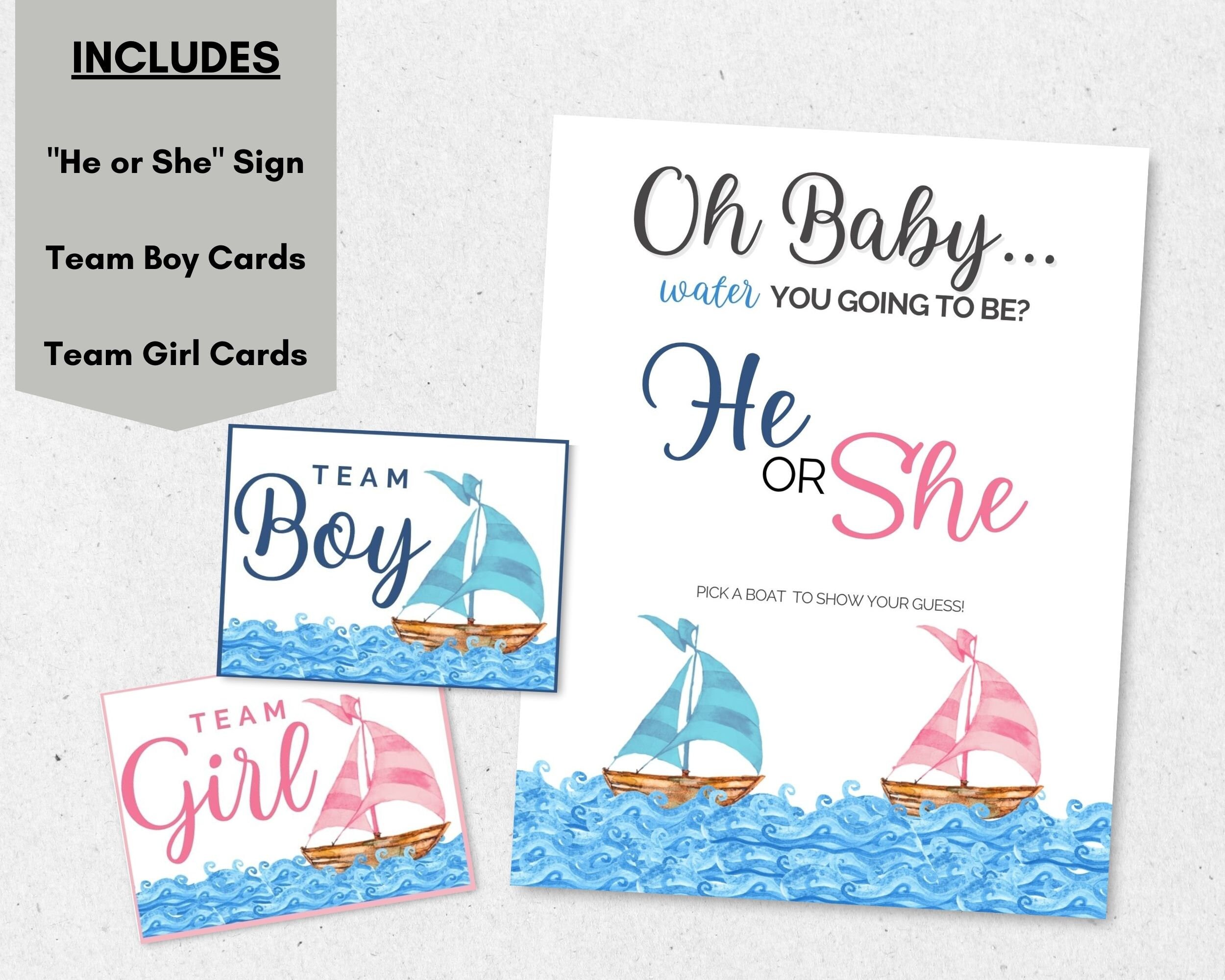 Gender Reveal Party He or She Sign and Team Boy Team Girl Cards ...