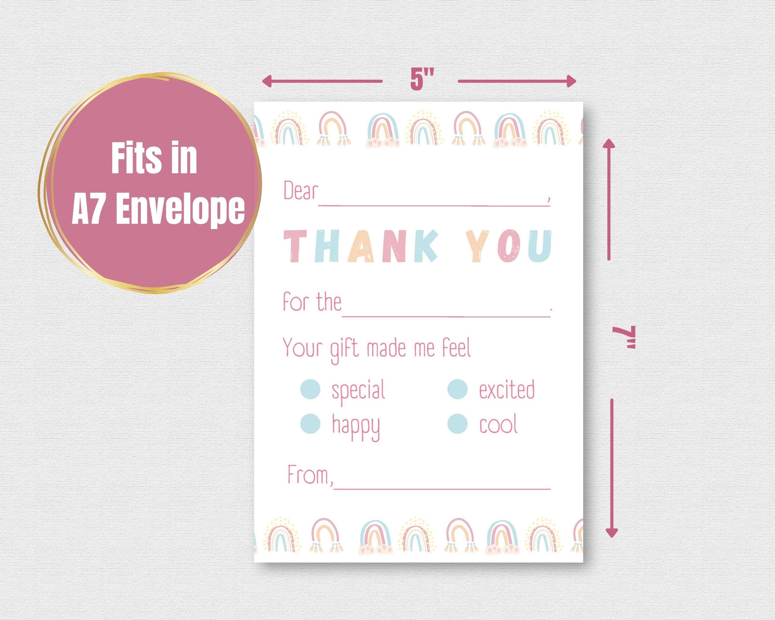 Printable Kids Fill in the Blank Thank You Card, Kids Rainbow Thank You ...