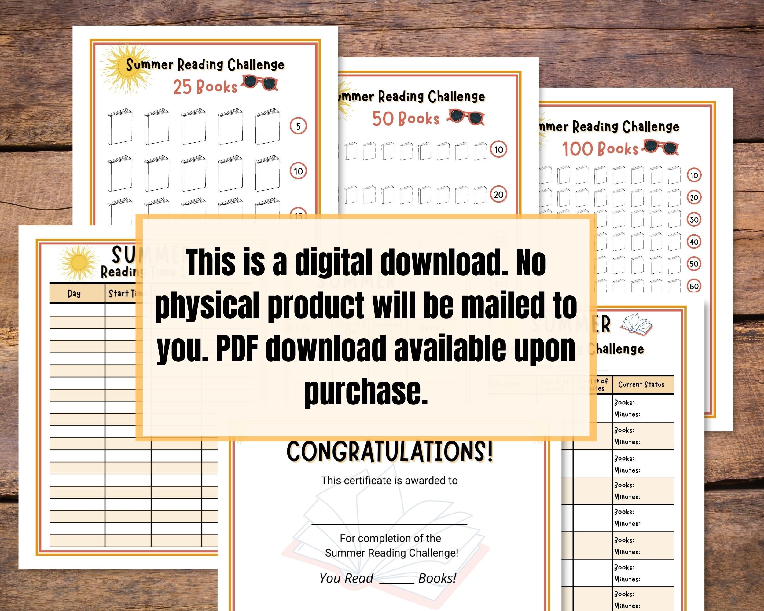Summer Reading Challenge, Printable Reading Challenge Tracker Bundle - Etsy