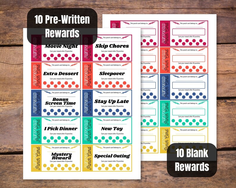 Reward Coupons, Kids Reward Punch Cards, Printable Rewards - Etsy