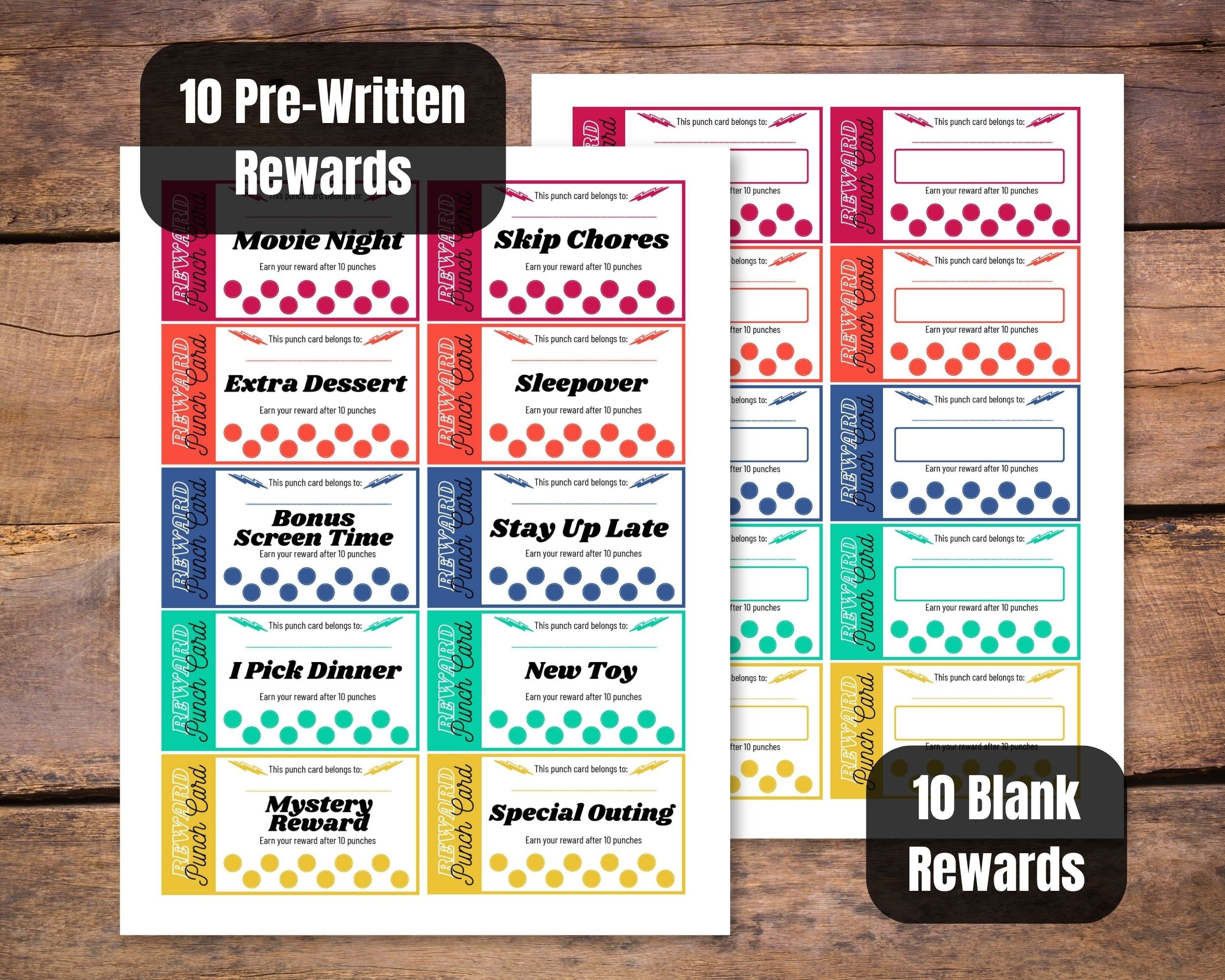 Reward Coupons, Kids Reward Punch Cards, Printable Rewards - Etsy