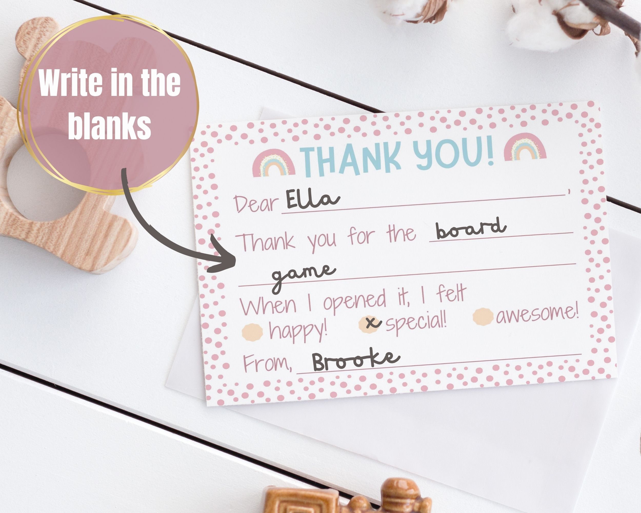 Printable Kids Fill in the Blank Thank You Card, Rainbow Thank You Card ...