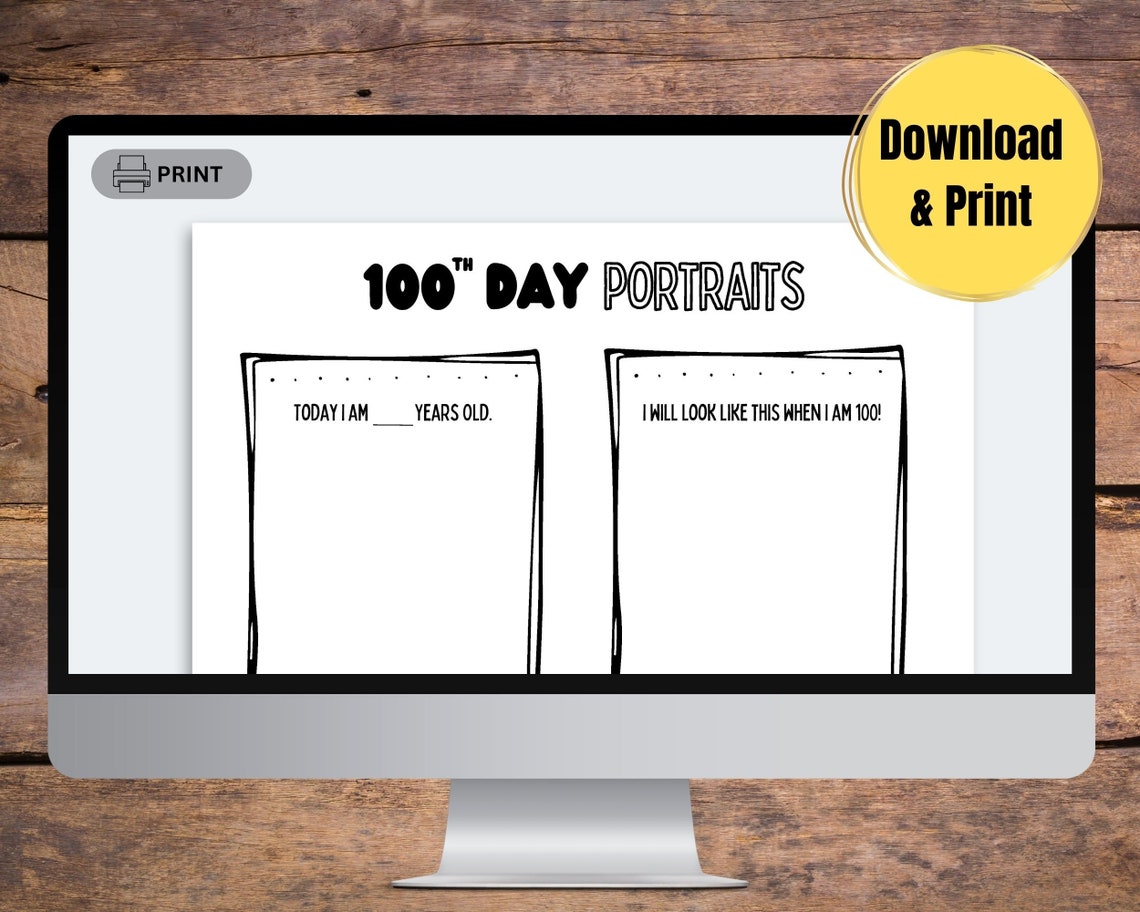 Printable 100th Day of School Self Portrait Coloring Page, 100th Day of ...