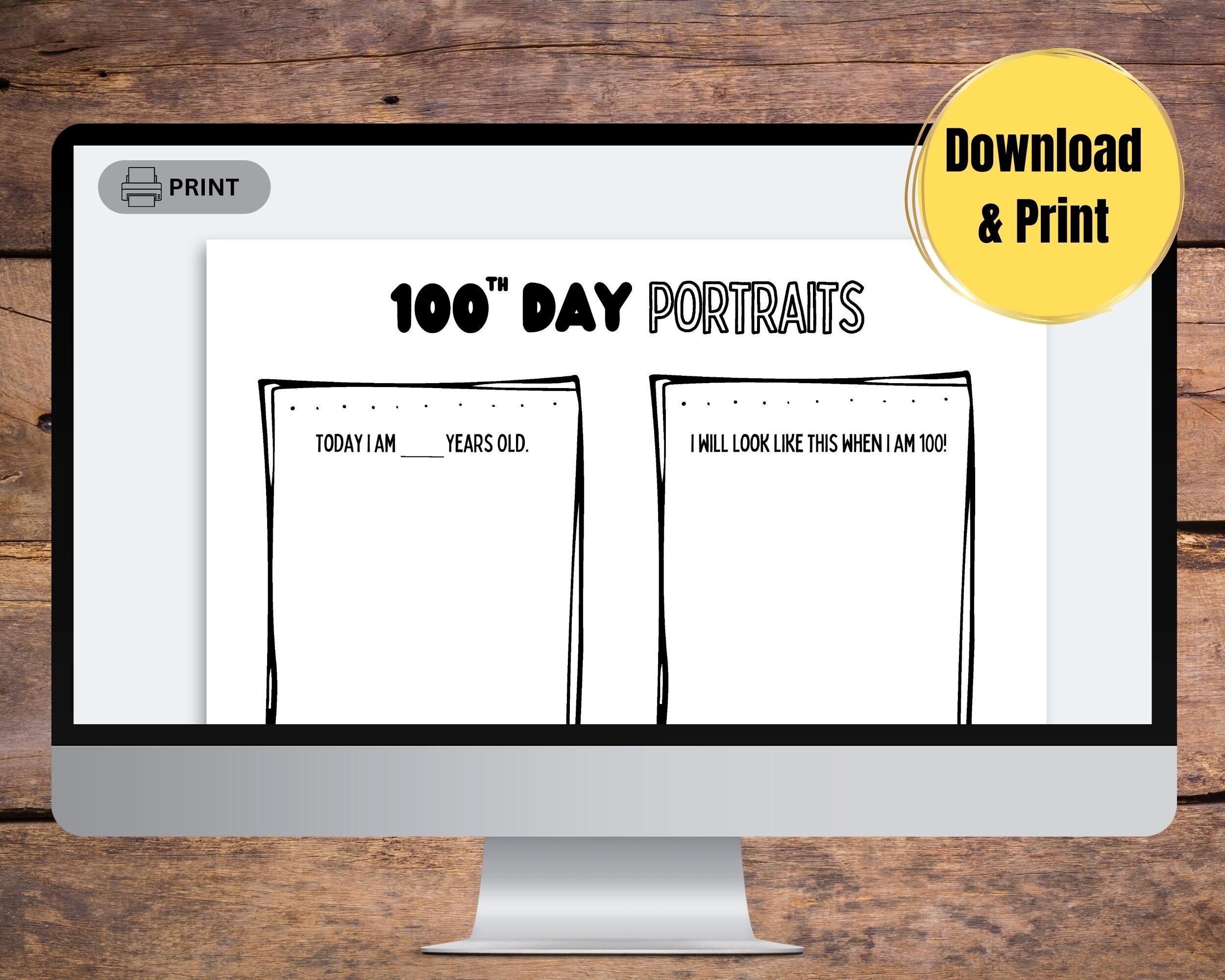 Printable 100th Day of School Self Portrait Coloring Page, 100th Day of ...